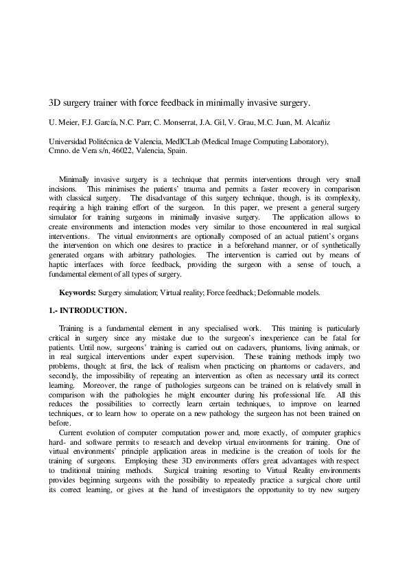 (PDF) 3D surgery trainer with force feedback in minimally invasive surgery