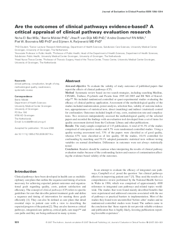 (PDF) Are the outcomes of clinical pathways evidence-based? A critical ...