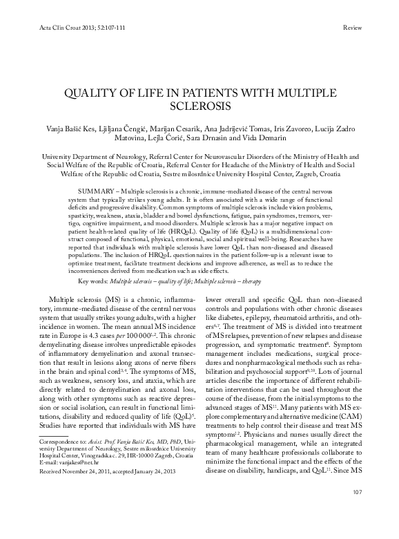 (PDF) Quality of Life of People with Multiple Sclerosis:Clinical and Psychosocial Determinants ...