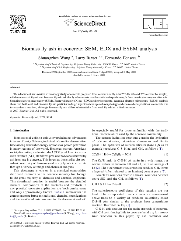 (PDF) Biomass fly ash in concrete: SEM, EDX and ESEM analysis