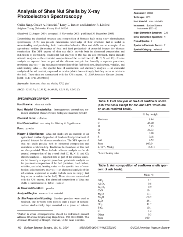 (PDF) Analysis of Shea Nut Shells by X-ray Photoelectron Spectroscopy