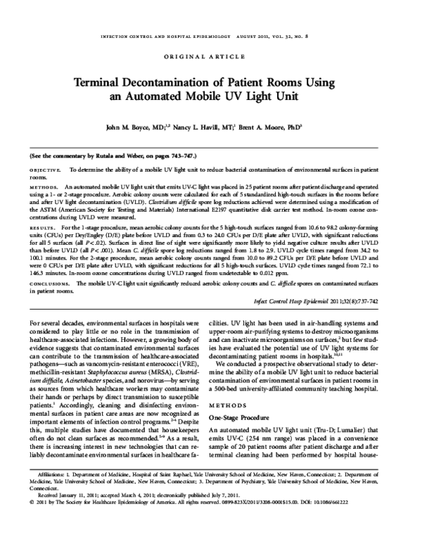 (PDF) Terminal Decontamination of Patient Rooms Using an Automated ...