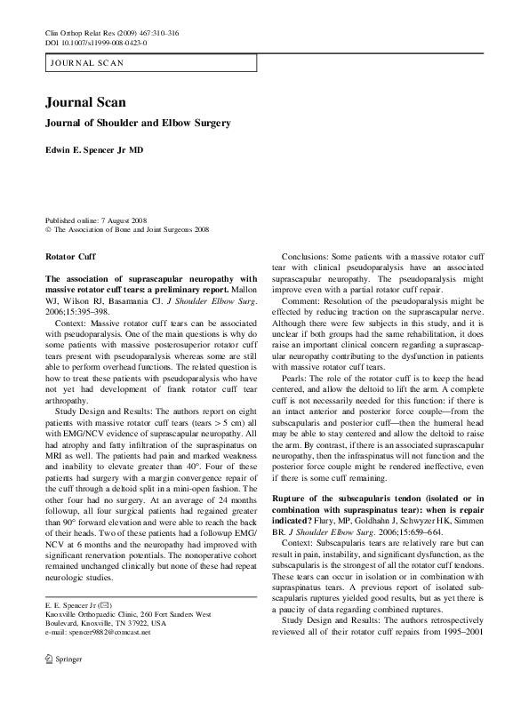 (PDF) Journal Scan: Journal of Shoulder and Elbow Surgery