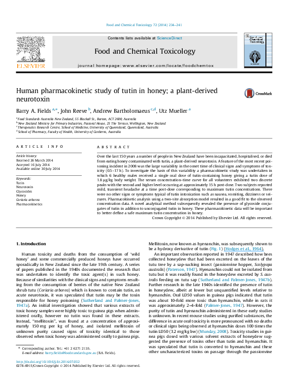 (PDF) Human pharmacokinetic study of tutin in honey; a plant-derived ...