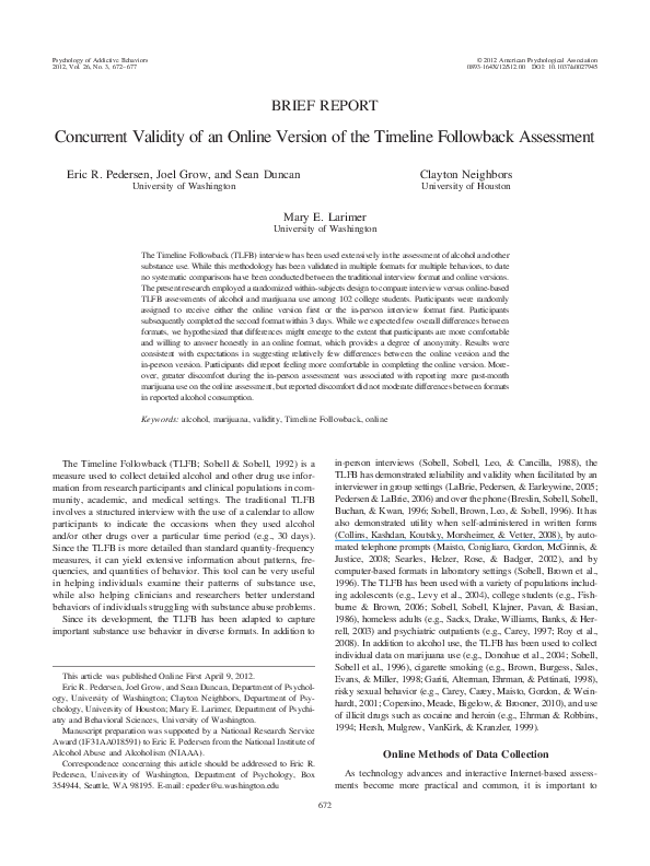 (PDF) Concurrent validity of an online version of the Timeline ...