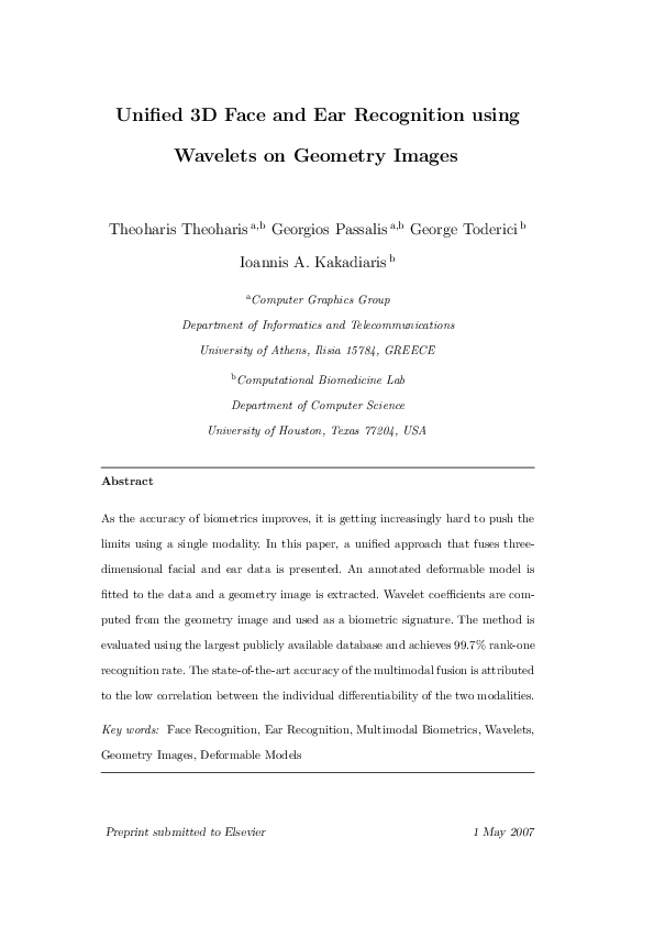 (PDF) Unified 3D face and ear recognition using wavelets on geometry images