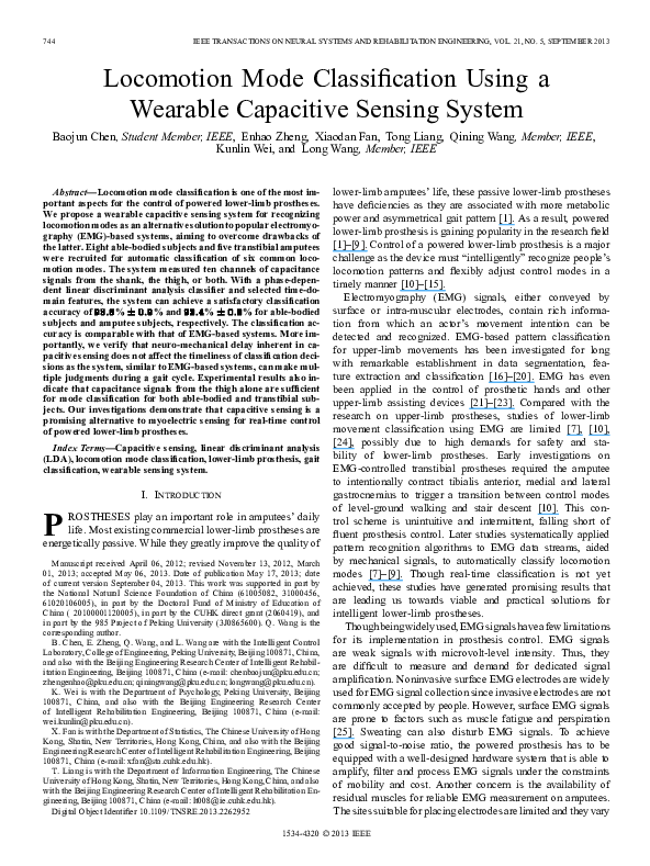 (PDF) Locomotion Mode Classification Using a Wearable Capacitive Sensing System