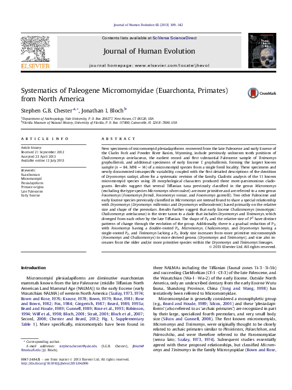 (PDF) Systematics of Paleogene Micromomyidae (Euarchonta, Primates ...