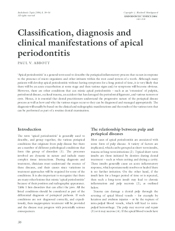 (PDF) Classification, diagnosis and clinical manifestations of apical ...