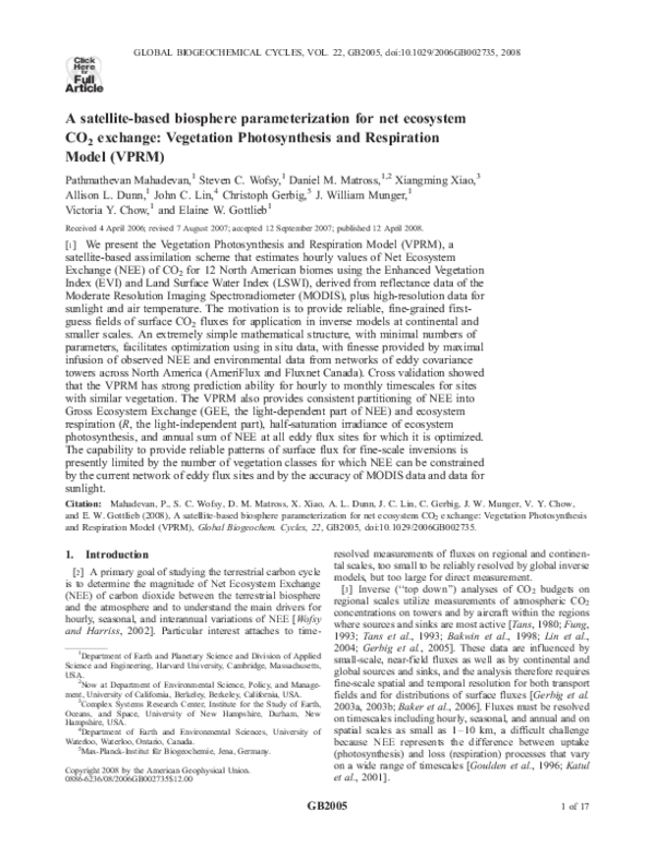 (PDF) A satellite-based biosphere parameterization for net ecosystem CO 2 exchange: Vegetation ...