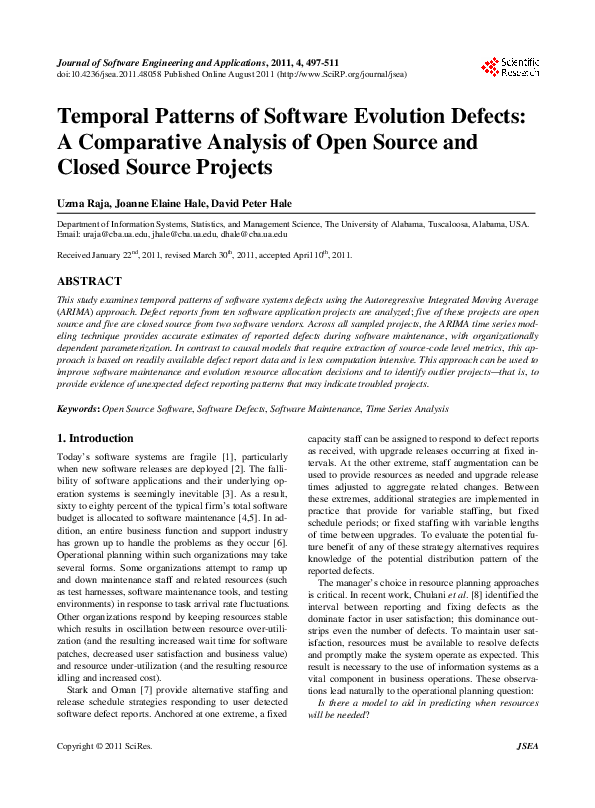 Pdf Temporal Patterns Of Software Evolution Defects A Comparative Analysis Of Open Source And