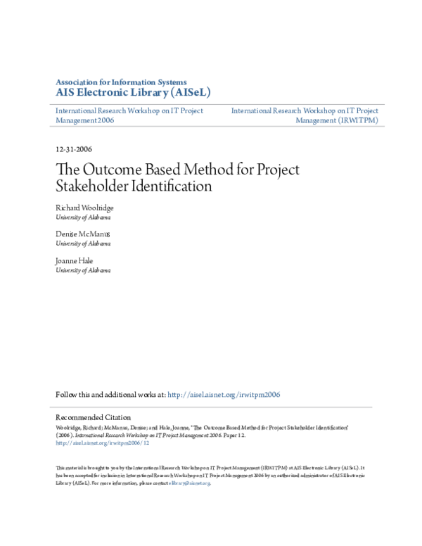 (PDF) The Outcome Based Method for Project Stakeholder Identification