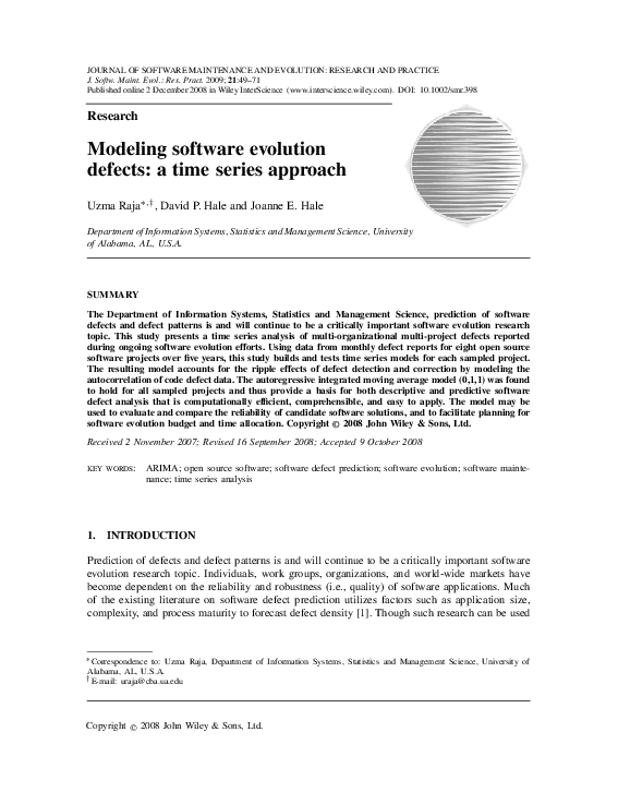 (PDF) Modeling software evolution defects: a time series approach