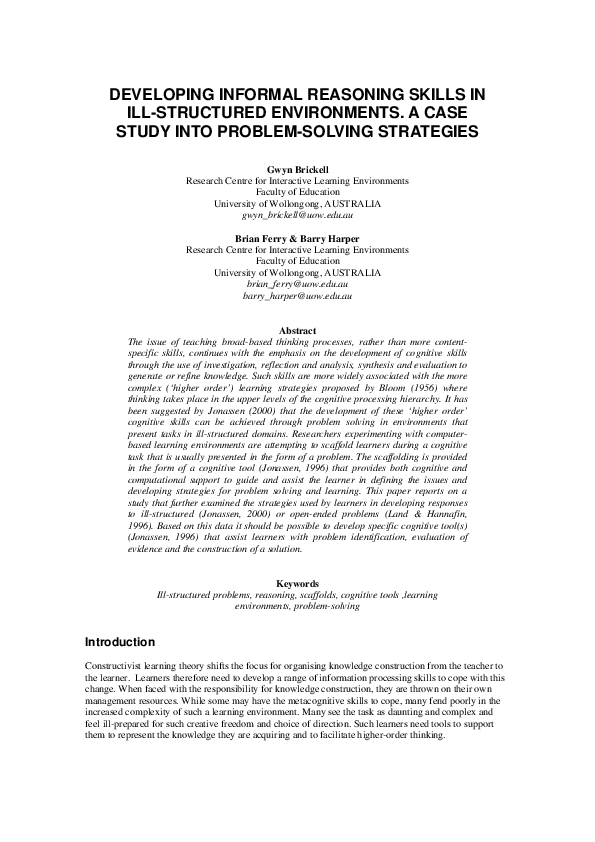 (PDF) Developing informal reasoning skills in ill-structured environments. A case study into ...