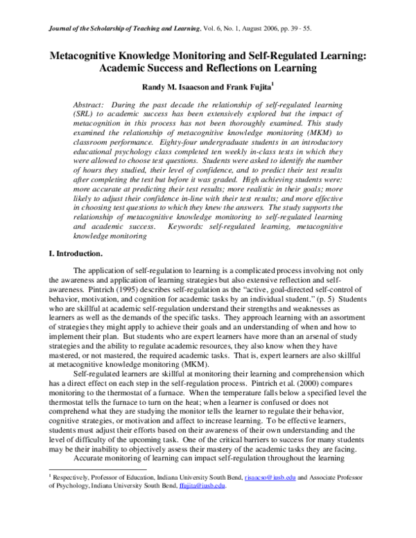 (PDF) Metacognitive Knowledge Monitoring and Self-Regulated Learning