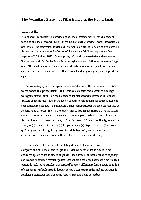 (DOC) The Verzuiling System of Pillarization in the Netherlands