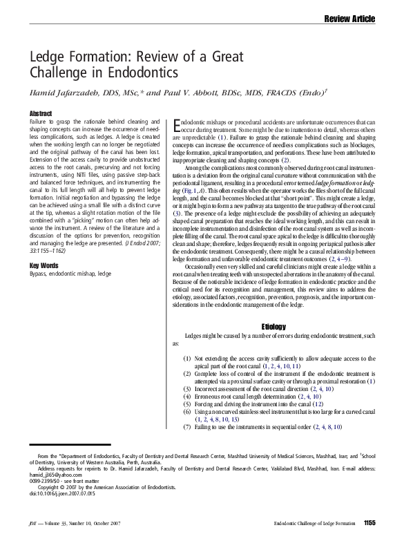(PDF) Ledge Formation: Review of a Great Challenge in Endodontics