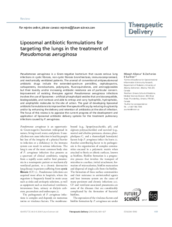 (PDF) Liposomal antibiotic formulations for targeting the lungs in the ...