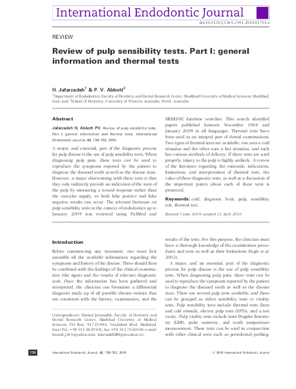 (PDF) Review of pulp sensibility tests. Part I: general information and ...