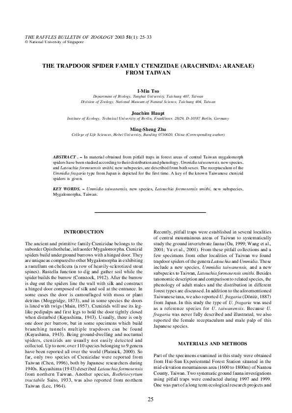 (PDF) The trapdoor spider family Ctenizidae (Arachnida: Araneae) from ...