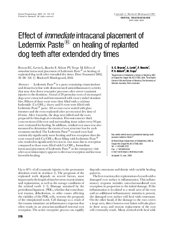 (PDF) Effect of immediate intracanal placement of Ledermix Paste on ...
