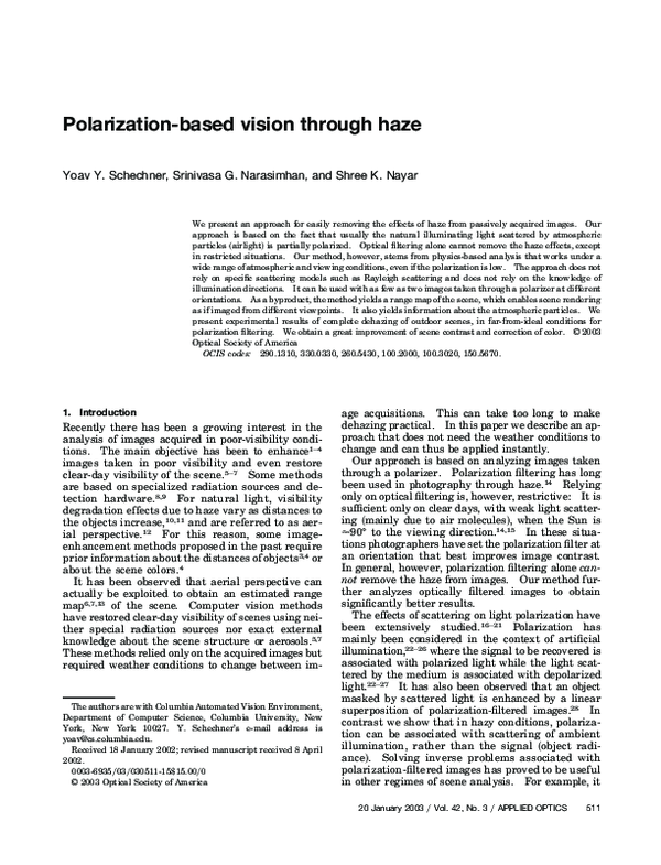 (PDF) Polarization-Based Vision Through Haze
