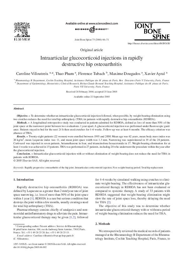 (PDF) Intraarticular glucocorticoid injections in rapidly destructive hip osteoarthritis