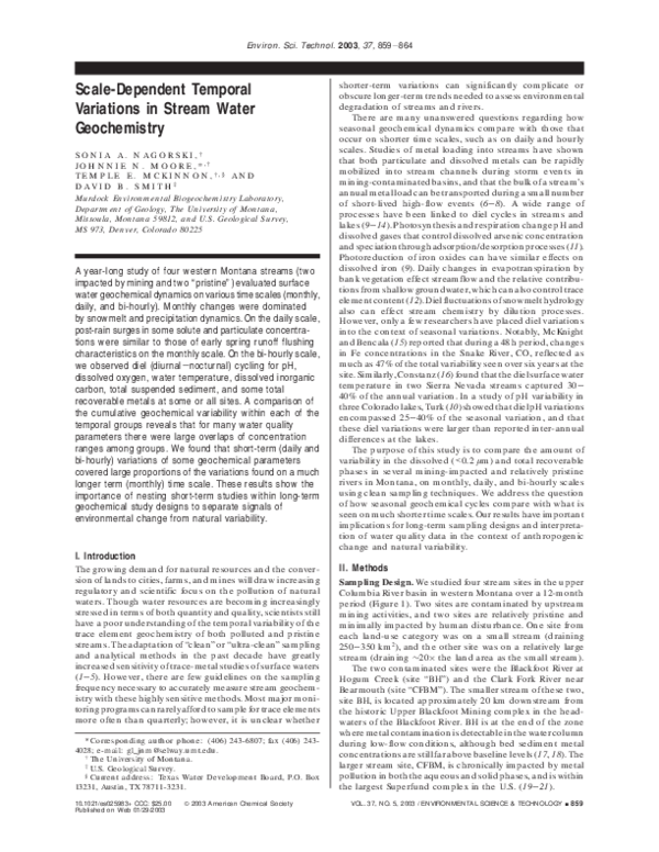 Pdf Scale Dependent Temporal Variations In Stream Water Geochemistry