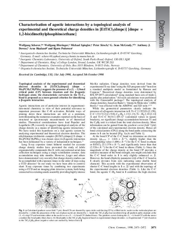 (PDF) Characterisation of agostic interactions by a topological ...