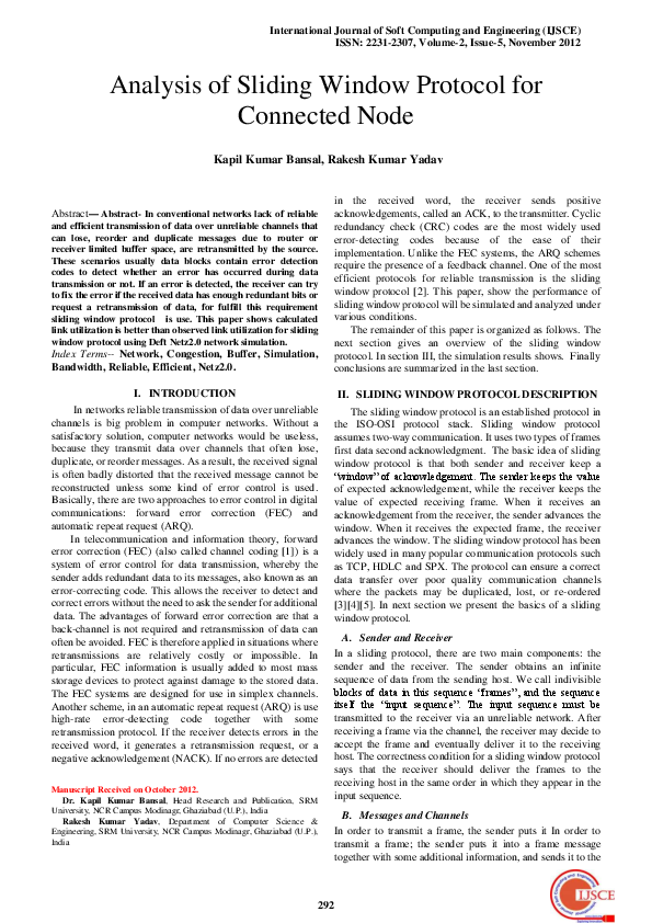 (PDF) Analysis of Sliding Window Protocol for Connected Node