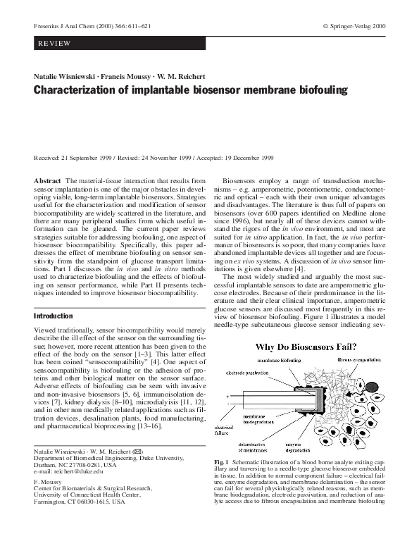 (PDF) Characterization of implantable biosensor membrane biofouling