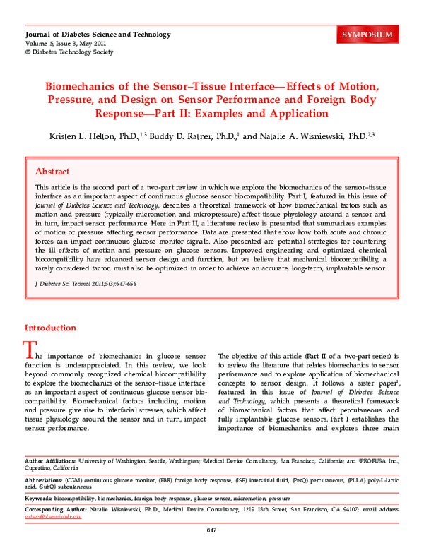 (PDF) Biomechanics of the Sensor-Tissue Interface--Effects of Motion ...