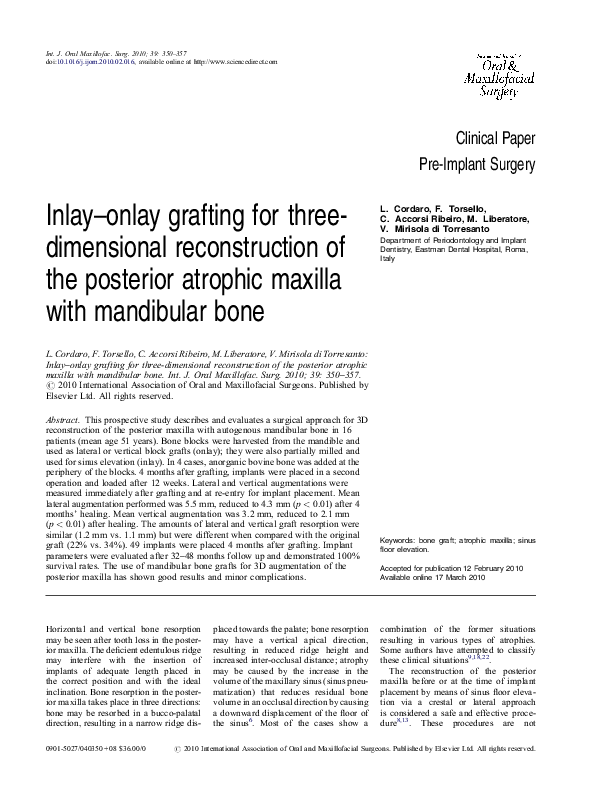 (PDF) Inlay–onlay grafting for three-dimensional reconstruction of the ...