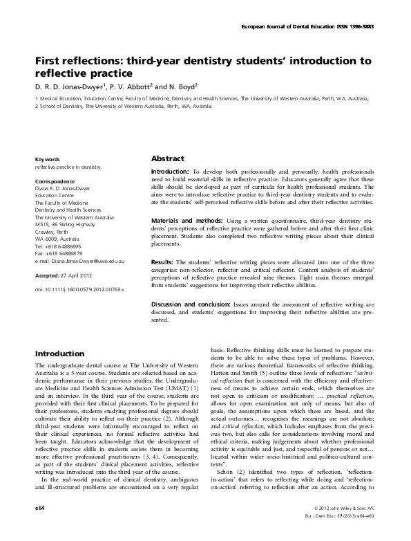 (PDF) First reflections: third-year dentistry students' introduction to ...