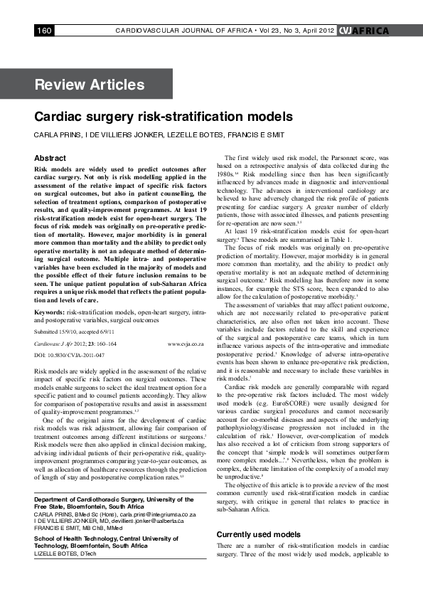 (PDF) Cardiac surgery risk-stratification models