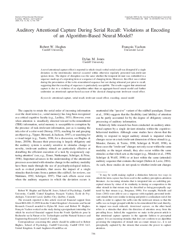 (PDF) Auditory Attentional Capture During Serial Recall: Violations at Encoding of an Algorithm ...