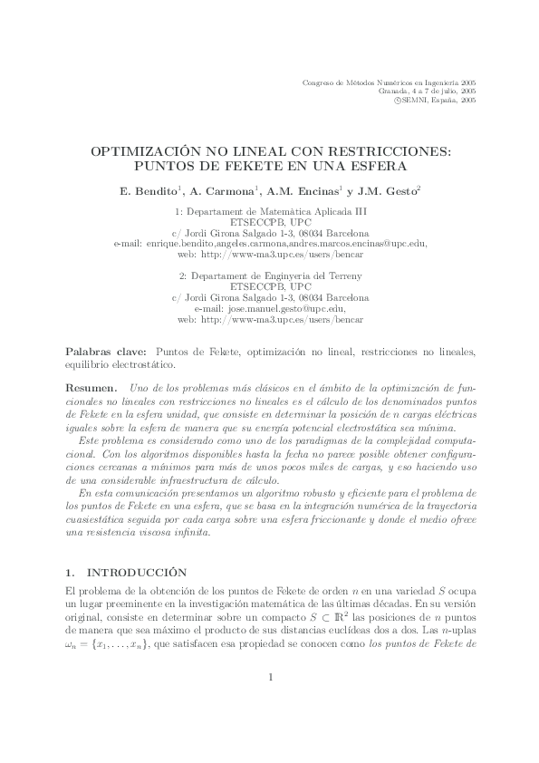 (PDF) Optimizaci n No Lineal Con Restricciones: Puntos De Fekete en Una Esfera