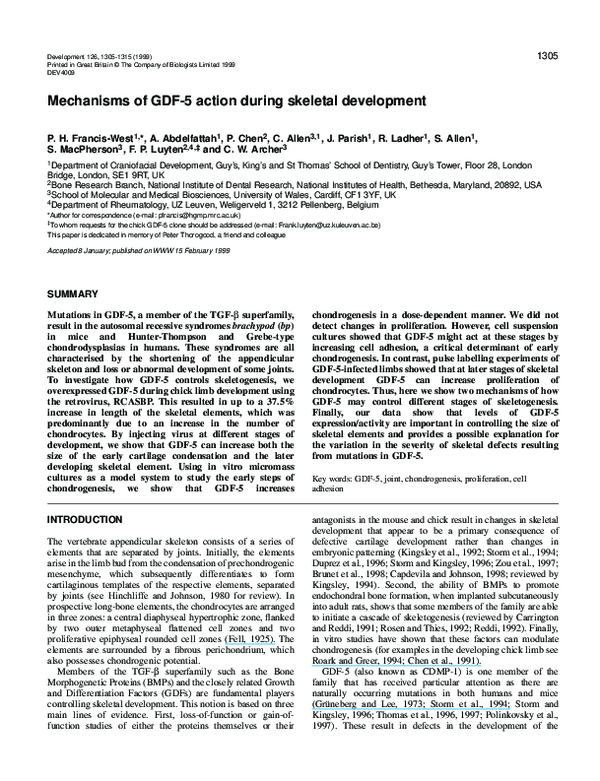 (PDF) Mechanisms of GDF-5 action during skeletal development