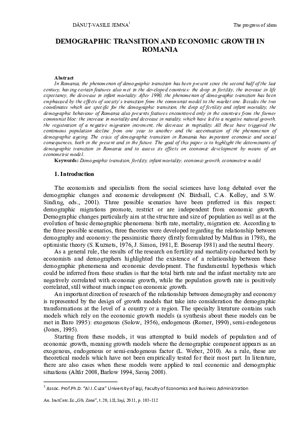 (PDF) Demographic transition and economic growth in Romania