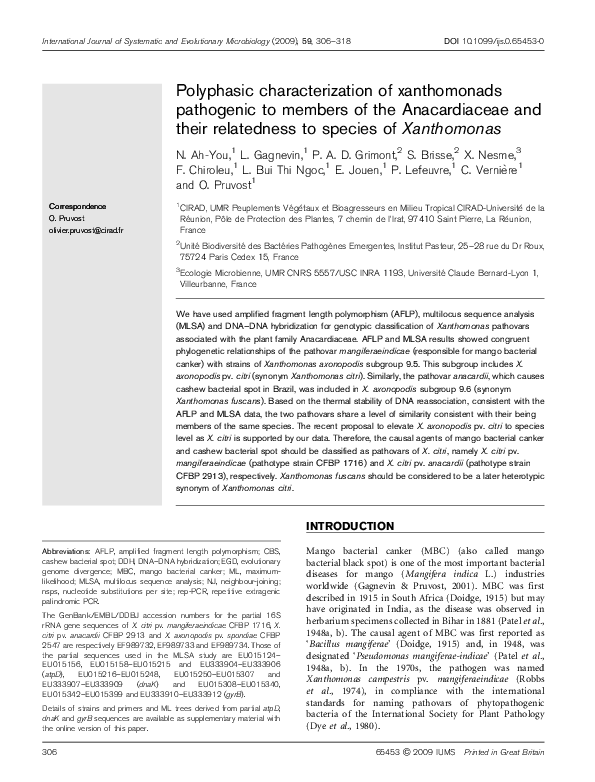 (PDF) Polyphasic characterization of xanthomonads pathogenic to members ...