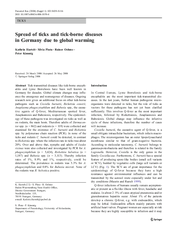 (PDF) Spread of ticks and tick-borne diseases in Germany due to global ...