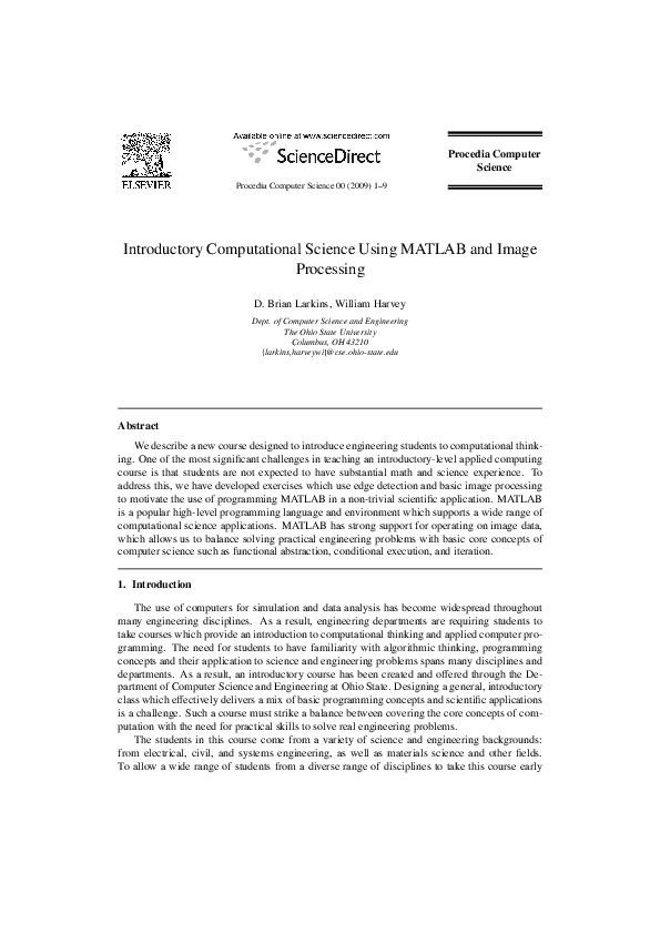 Pdf Introductory Computational Science Using Matlab And Image Processing