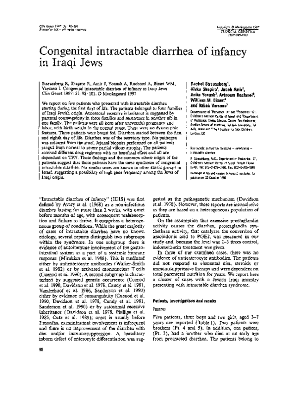(PDF) Congenital intractable diarrhea of infancy in Iraqi Jews
