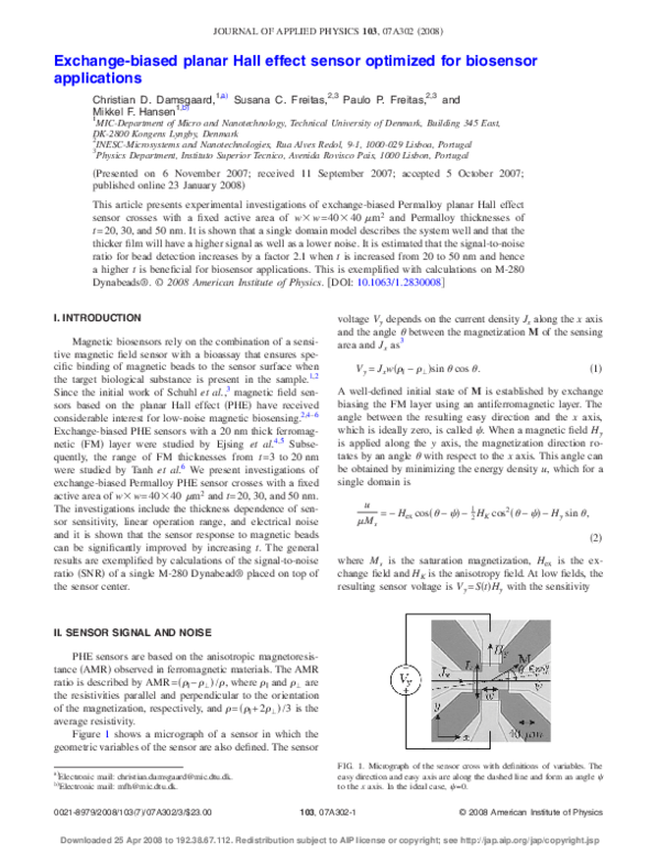 (PDF) Exchange-biased planar Hall effect sensor optimized for biosensor applications | Christian ...