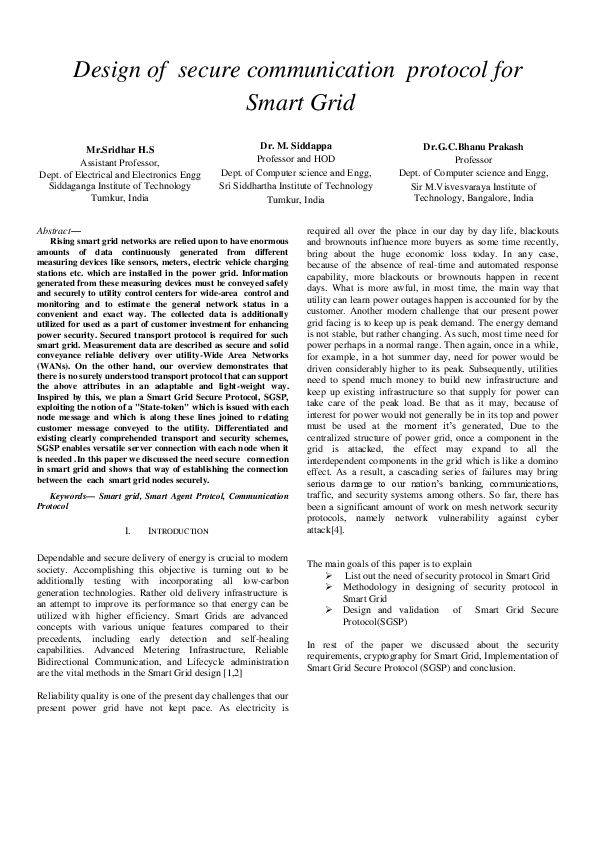 Pdf Design Of Secure Communication Protocol For Smart Grid