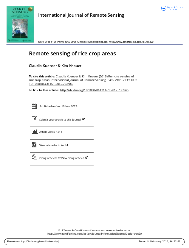 (PDF) International Journal of Remote Sensing Remote sensing of rice ...