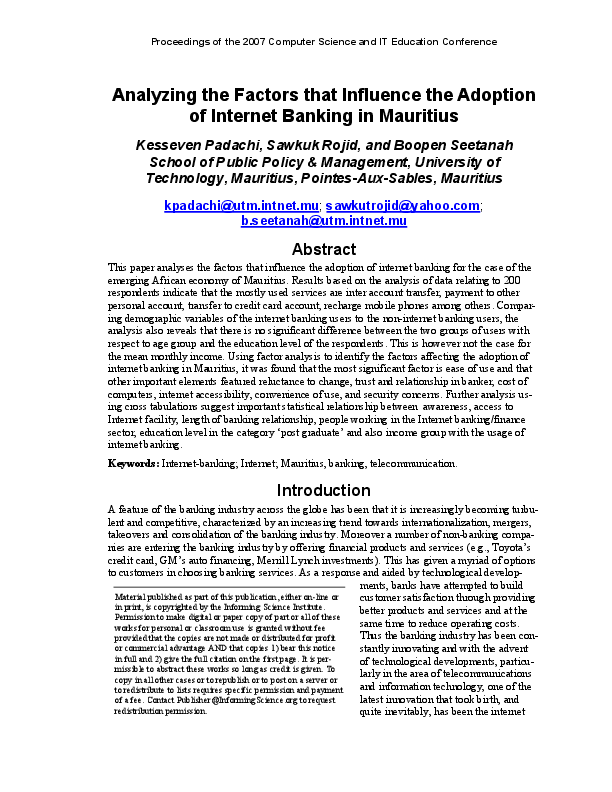 (PDF) Analyzing the Factors that Influence the Adoption of Internet Banking in Mauritius