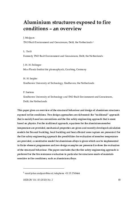 (PDF) Aluminium structures exposed to fire conditions - an overview