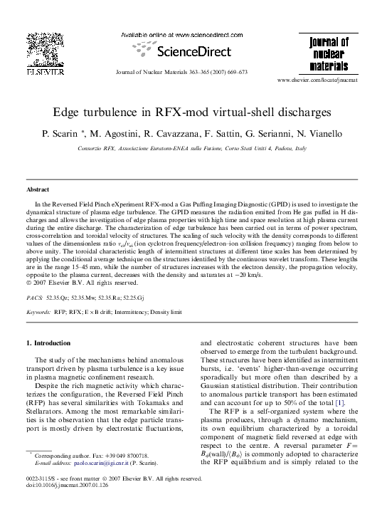 (PDF) Edge turbulence in RFX-mod virtual-shell discharges