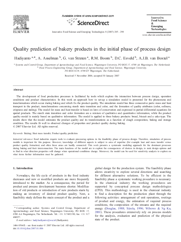 (PDF) Quality prediction of bakery products in the initial phase of process design